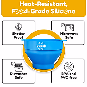 The Original Popco Silicone Microwave Popcorn Popper with Handles, Silicone Popcorn Maker, Collapsible Popcorn Bowls, Dishwasher Safe - 15 Colors Available (AQUA)