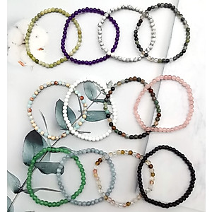 FIRAZIO 20Pcs 4mm Gemstone Beaded Bracelets for Women Mens Crystal Stone Bracelet Stretch Mini Round Beads Elastic Bracelets Jewelry Gifts