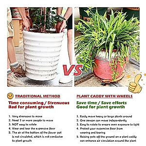 5 Pack Plant Caddy with Wheels Heavy Duty 13.5 Inch Wooden Plant Stand with Wheels Plant Dolly Rolling Plant Stand Plant Roller with Casters for Indoor and Outdoor with 5 Pack Plant Saucers, Round