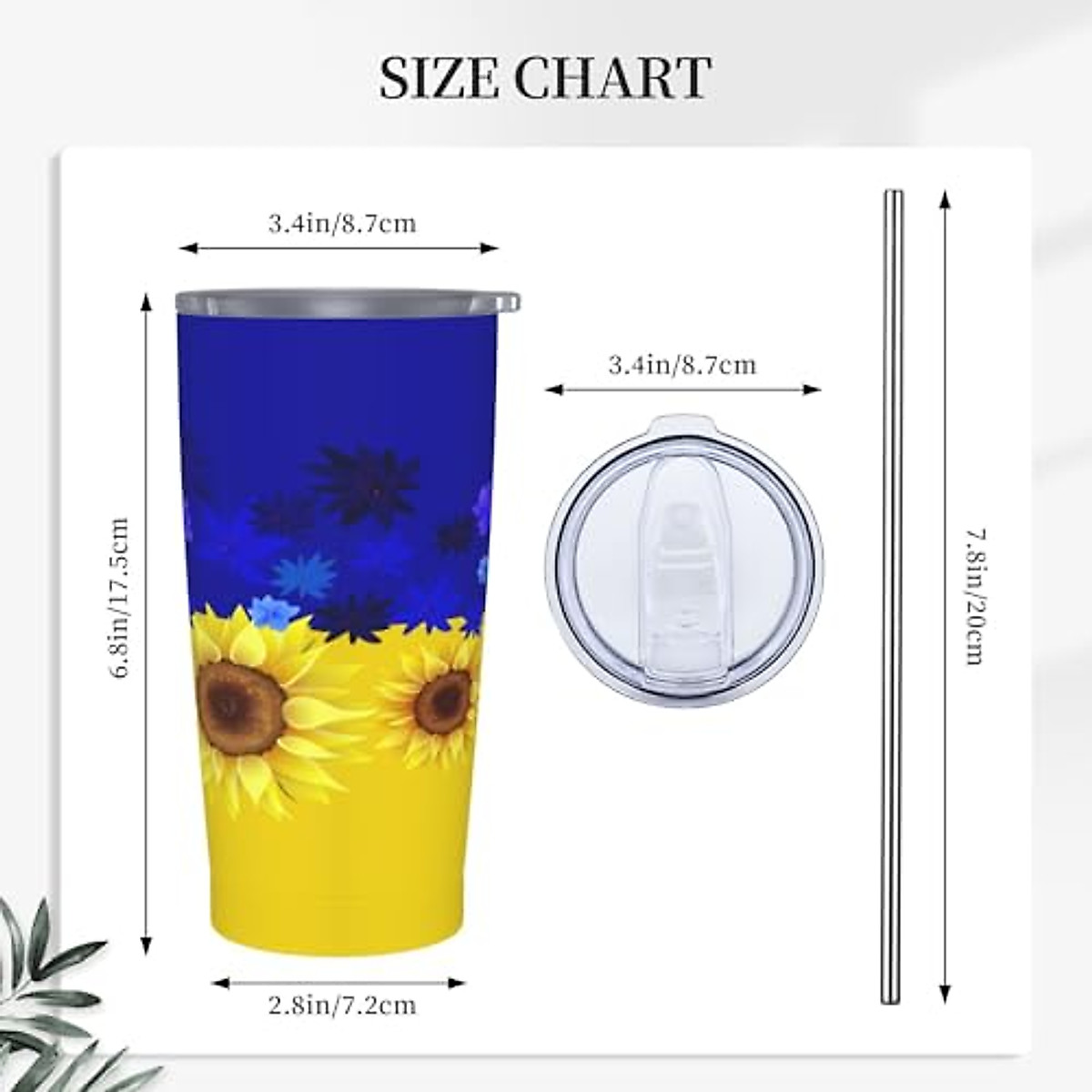 VKKOEWL Sunflowers And Blue Ukraine Stainless Steel Insulated Tumbler 20 Oz Travel Water Bottle Coffee Mug Drink Cup With Lid Straw