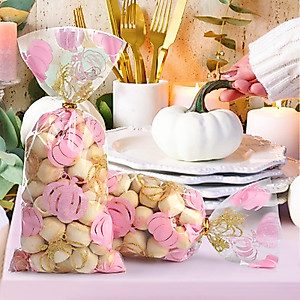 100 Pcs Little Pumpkin Bags Fall Cellophane Bags Plastic Pumpkin Candy Bags Pumpkin Cello Bags Goodie Treat Bags with Gold Twist Ties for Autumn Theme Party Supplies Thanksgiving Party Decorations