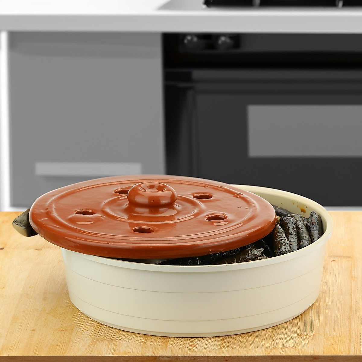 Clay Dolma Pot Lid Cover -Weighted Clay Lid for Dolma Cooking -Traditional Dolma Cover -Pot for Dolma -Clay Dolma Lid -Handcrafted Dolma Pot Cover(8,6 inch)