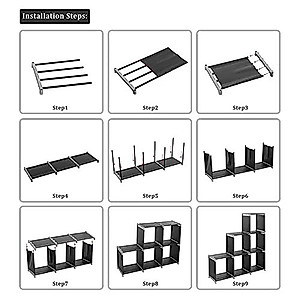 Utility Shelves Multifunctional Assembled 3 Tiers 6 Compartments Storage Shelf Black