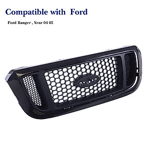 JustDrivably Replacement Parts Front Grille Grill Assembly Compatible With Ford Ranger (Edge, XLT) 2004 2005 / Ranger (Tremor) 2004 / Ranger (FX4, XL) 2005 Pickup Truck