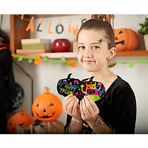 WaaHome Halloween Thanksgiving Scratch Art Crafts for Kids 24pcs Pumpkin Rainbow Scratch Art Paper for Kids School Classroom Game DIY Crafts Halloween Thanksgiving Fall Party Decorations Favors