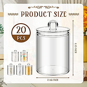 20 Pack Clear Plastic Cotton Ball Holder 10 oz Apothecary Jar Cotton Swab Holder with Lid Round Bathroom Canisters for Cotton Swab Cotton Round Pads, Floss, Vanity Makeup Organizer