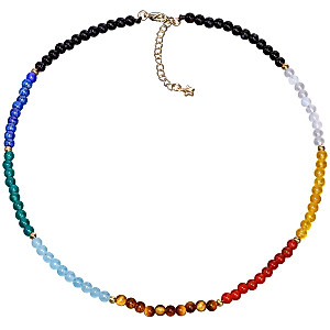 Jewever 7 Chakra Choker Necklace for Women Crystals and Healing Stones Balance Meditation Yoga Worry Stone Jewelry Gifts (16"+2")