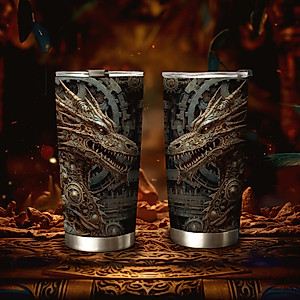 64HYDRO 20oz Steampunk Mechanical Engineer Clockwork Dragon Tumbler, Gaming, Gamer Gifts for Dragon Lovers, Stainless Steel Double Wall Vacuum Insulated Coffee Mug, Travel Cup with Lid