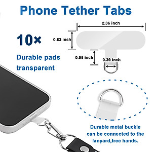Phone Tether Tab, 10 Pieces Universal Phone Lanyard Patch Without Adhesive,Phone Lanyard Replacement Part for Cell Phone Strap(Transparent)