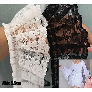 1Yard Embroidery 3D Flower Lace Fabric Trim Ribbon DIY Sewing Applique Collar Dress Wedding Guipure Decor White Black (Color : Black)