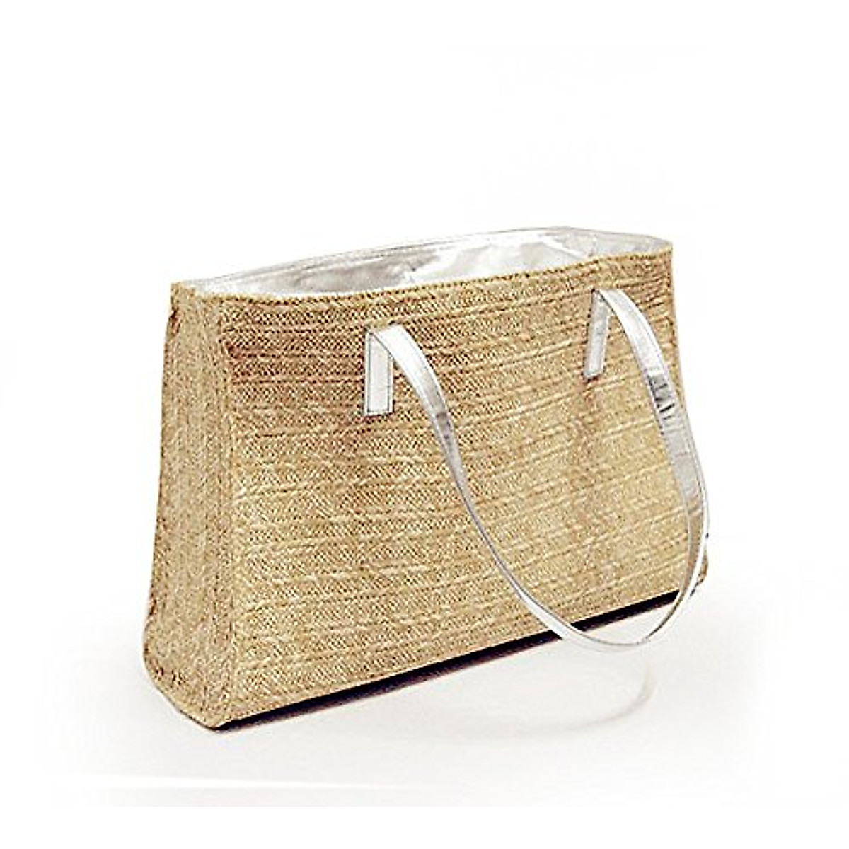 HOXIS Holiday Beach Straw Faux Leather Handle Tote Womens Shoulder Handbag (Silver)