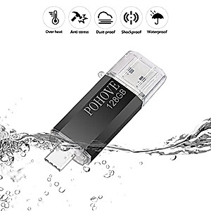 POHOVE USB C Memory Stick 128GB Type C USB Flash Drive 128GB 2-in-1 OTG Pen Drive 128 GB USB Key Compatible with Samsung Huawei Oneplus Android Smartphone MacBook PC Tablets (Black)
