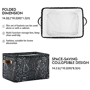 White Science Lab Objects Doodles on Chalkboard 1 PC Rectangle Storage Basket Collapsible Fabric with Leather Handles Bag Organizer Clothes for Home Bedroom 15 x 11 x 9.5 in