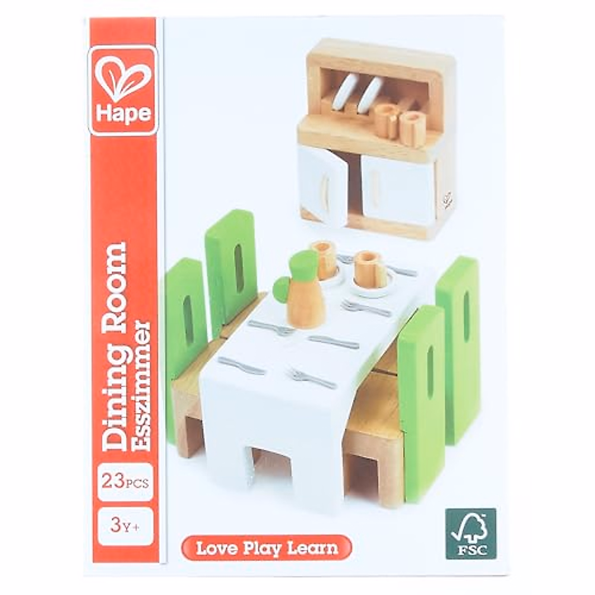 Hape Wooden Doll House Furniture Dining Room Set with Accessories| 1:12 Scales Miniature Dollhouse Furniture