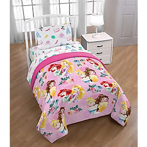 Jay Franco Disney Princess Sassy 4 Piece Twin Bed Set - Includes Comforter & Sheet Set - Super Soft Fade Resistant Polyester - (Official Disney Product)