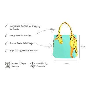 Giraffe Gifts for Women - Funny Giraffe Decor - Giraffe Lover Gift Bag for Women - Canvas Reusable Large Halloween Tote Bag for Grocery Shopping Beach - Book Tote Bag - Teacher Tote (Green - Giraffe)