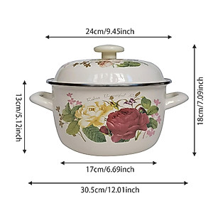Enamel Pot 12x7 Inch Non- Stick Enamel Stock Pot with Lid and Handles Retro Flower Soup Pot Thicken Enamel Cookware for Home Kitchen Restaurant Pasta Milk Soup L Enamel Stock Pot Soup Pot Pasta Pan