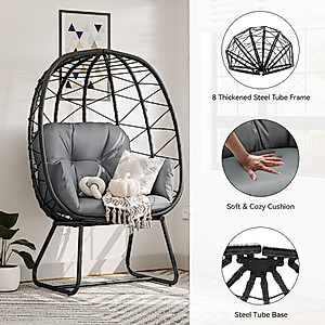 YITAHOME Egg Chair with Stand Outdoor Indoor Egg Lounge Chair Cushion Wicker Chair Rattan Chair Included for Patio, Garden, Backyard, Porch, Gray