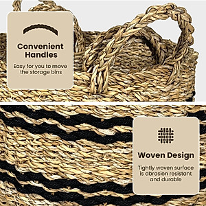 Giantex Woven Laundry Basket - Set of 3 Stackable Laundry Hamper with Handles, 1 Large, 1 Medium & 1 Small Storage Baskets, Seagrass Jute Woven Baskets for Throw Blanket Clothes (14", 12.5" & 11" D)