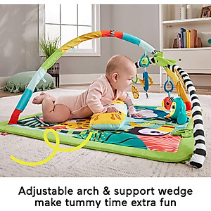 Fisher-Price Baby Playmat 3-in-1 Rainforest Sensory Gym with Music & Lights, Tummy Wedge & 5 Developmental Toys for Newborns 0+ Months