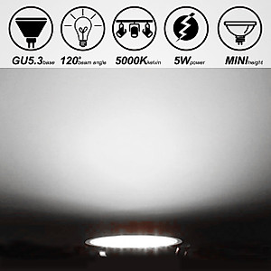 ALIDE MR16 Led Bulbs 5W,50W Halogen Equivalent,Wide Angle 120 Degree,GU5.3 Bi-Pin 5000K Daylight White,12V MR16 LED for Overhead Tracking Flood Recessed Accent Ceiling Landscape Lighting, 6 Pack