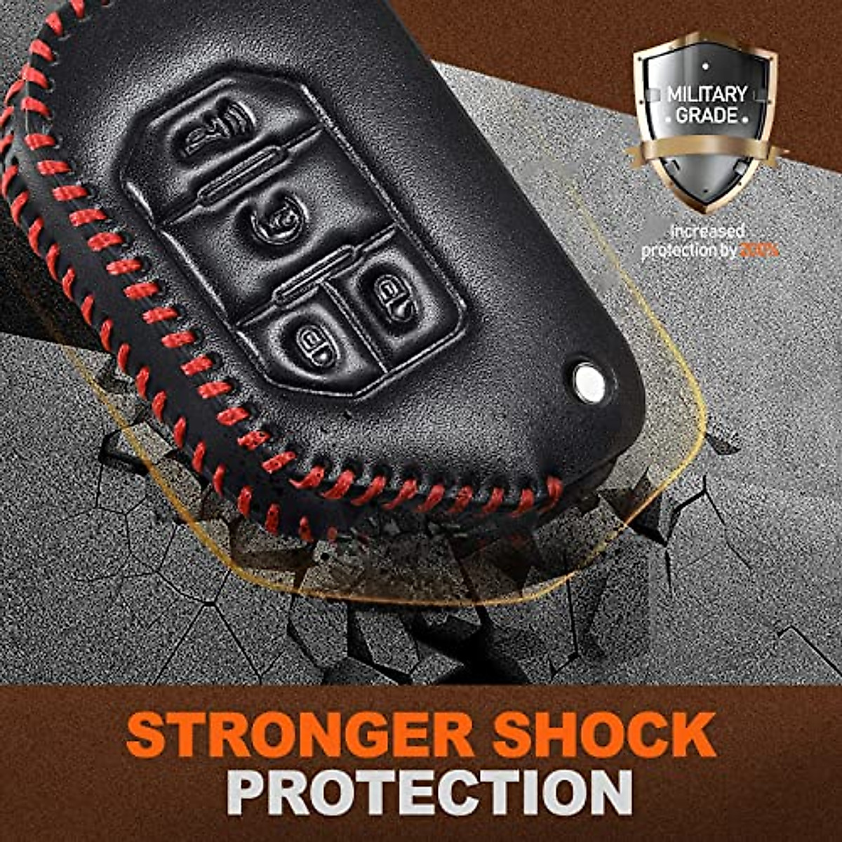 Slohif for Jeep Leather Wrangler JL JLU Rubicon 2018-2021 Gladiator JT Sahara JLU 4 Buttons, Leather Case+D-Ring+Hook(Black)