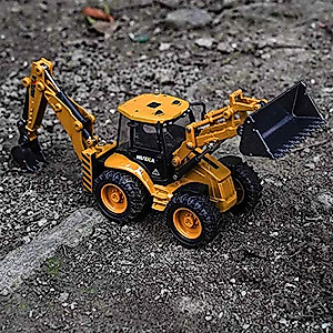Gemini&Genius Backhoe Loader Heavy Duty Wheeled Excavator Construction Site Vehicle Toys 1:50 Scale Site Backhoe Digger Engineering Car Site Sandbox Toys Collectible for Kids and Decoration for House