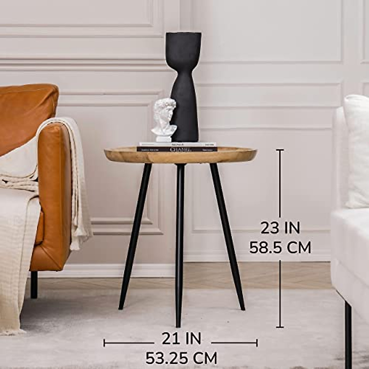 MH London Side Table - Dilan Tri Pin Small Table. Exclusively Designed Hand-Crafted Small Nightstand. Solid Wood Round End Table. Contemporary Accent Table for Bedrooms, Living Rooms and Home Office