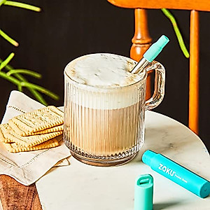 ZOKU Reusable Metal Straw with Case for Travel, Collapsible Stainless Steel Drinking Straw with Silicone Tip and Straw Cleaner Brush, Ideal for Key Chains, Pockets, Purses (Teal Pocket Straw)