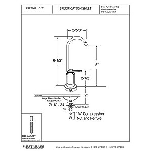Westbrass D203-NL-62 6" Touch-Flo Style Pure Cold Water Dispenser Faucet, Matte Black