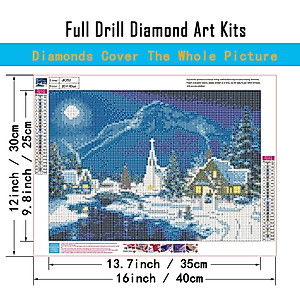 CHWGLFGG Christmas Diamond Painting Kits for Adults Beginners, Winter Church 5D Diamond Art Kits, DIY Full Round Drill Snow Scene Gem Art, Christmas Night Home Wall Decor 12 x 16 Inch