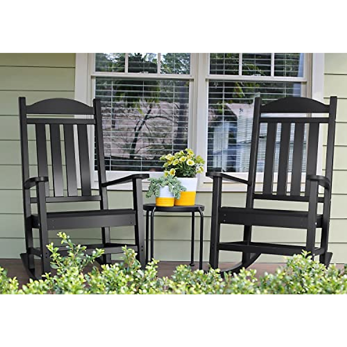 Devoko Rocking Chair Plastic Outdoor Indoor Patio Rocker Chair High Back All Weather Rocker for Patio Backyard Porch Garden (Black)