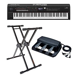 Roland RD-2000 88 Weighted Keys Digital Stage Piano - Bundle With Roland RPU-3 Pedal Unit with 3 Separate 1/4" Jacks, KS-20X Double Brace Keyboard X-Stand