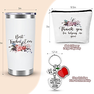 Teacher Appreciation Gifts, Teacher Gifts for Women, Teacher Birthday Thank You Gifts, Best Teacher Gifts - Tumbler Stainless Steel Teacher Mug with Lid Teacher Keychain Makeup Bag for Teachers Women