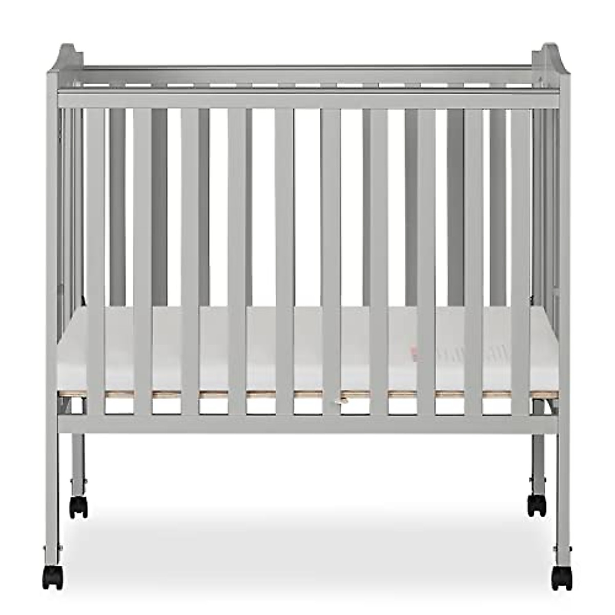 Dream On Me 2-in-1 Lightweight Folding Portable Stationary Side Crib in Pebble Grey, Greenguard Gold Certified, Baby Crib to Playpen, Folds Flat for Storage, Locking Wheels