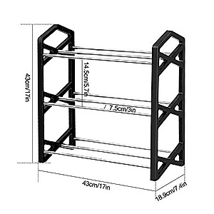 NiHome 3-Tier Shoe Rack Multifunctional Sturdy Steel Organizer Compact Small Size Lightweight 6 Pairs Footwear Freestanding Shelf for Closet Hallway Entryway Living Room Bedroom X Shape Frames (Black)