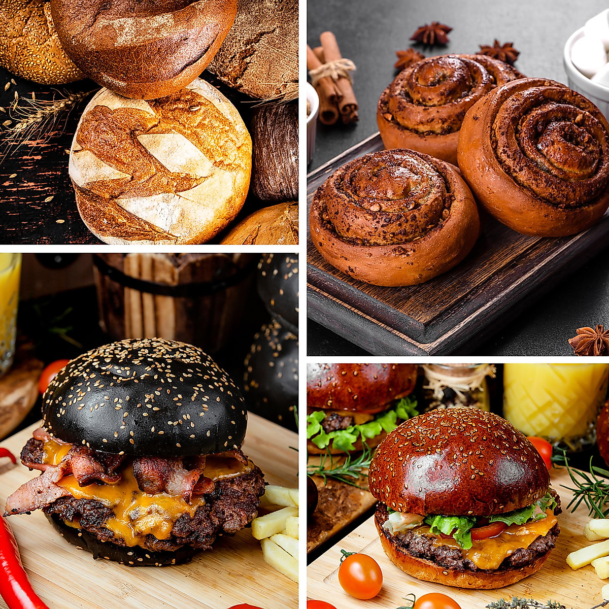 AKS Co Hamburger Bun Pan, Non-Stick Silicone - Oven-Safe, Vented 6-Cavity Baking Mold, Dishwasher Safe with Basting Brush