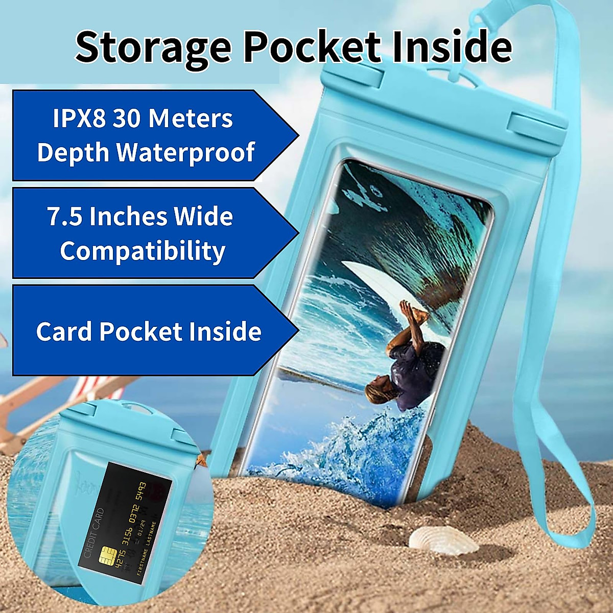 Waterproof Cell Phone Pouch, Phone Case, Dry Bag for iPhone 14 13 12 11 Pro Max XS Samsung, IPX8 Up to 9.25" for Kayaking, Rafting, Boating, Swimming, Camping, Hiking, Beach, Fishing, 2 packs (purple)