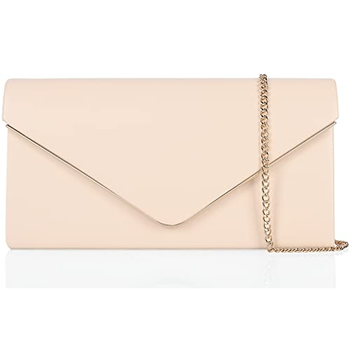 Vegan Leather Envelope Clutch Bag Classic Dressy Purse Foldover Evening Handbag Nude