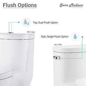 Swiss Madison Well Made Forever SM-1T206 Sublime One Piece Elongated Left Side Flush Handle Toilet 1.28 gpf, Glossy White