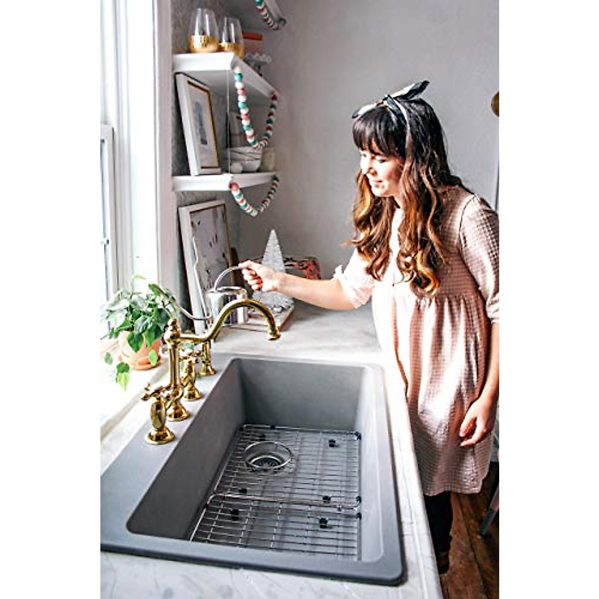 Kingston Brass KS3792AXBS Restoration Bridge Kitchen Faucet, 9", Polished Brass