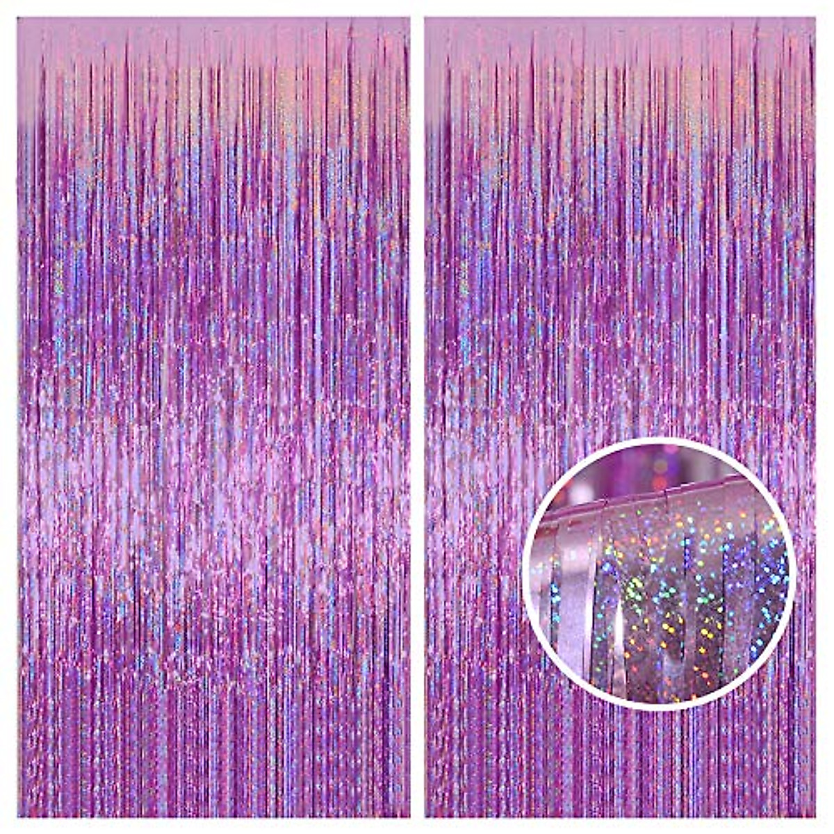 Melsan 2 Pack 3.2 ft x 8.2 ft Tinsel Foil Fringe Curtains Backdrop, Sparkle Metallic Foil Curtains for Party Photo Booth Props Decoration, Pinkish Purple