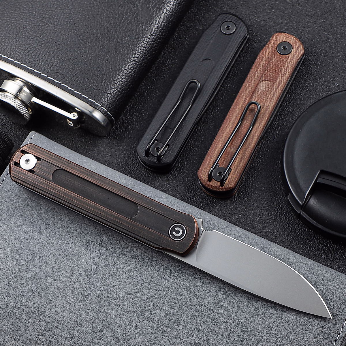 CIVIVI Foldis Pocket Folding Knife, 2.67-in Silver Bead Blasted Nitro-V Steel Blade, Copper Handle with Double Detent Slip Joint Pocket Knife EDC Knife C21044-1