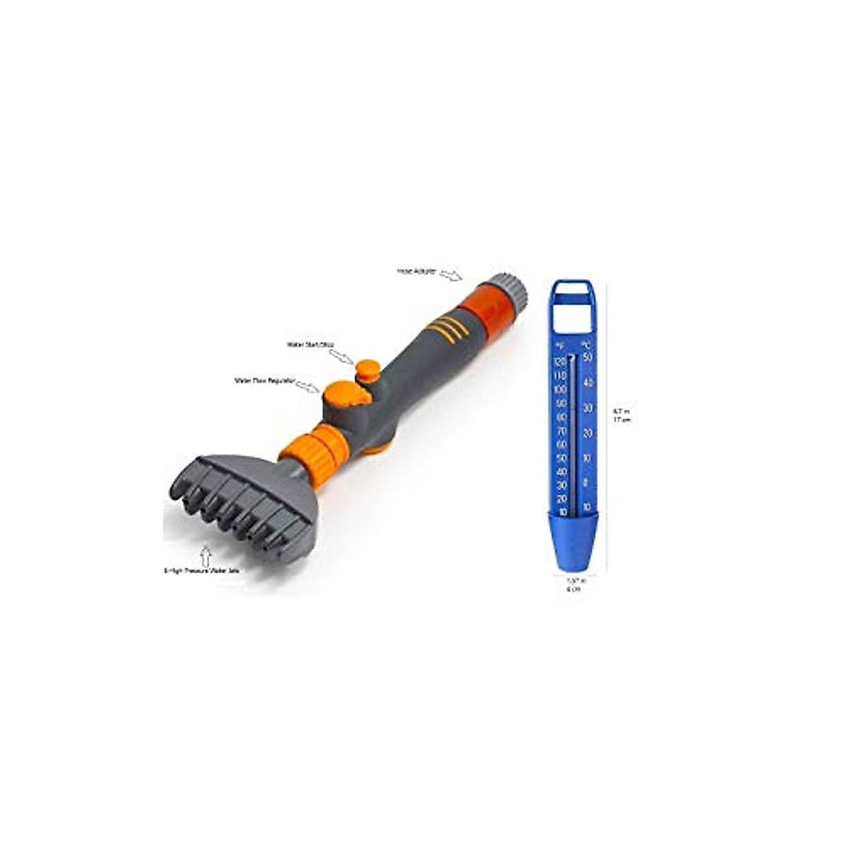 CancoFam Pool and Spa Filter Cartridge Cleaner Tool – Powerful Water Jets Removes Debris Dirt from up to 6 Pleats from The Pool Filter - Complete with Blue Pool Temperature Indicator and Hose Adapter