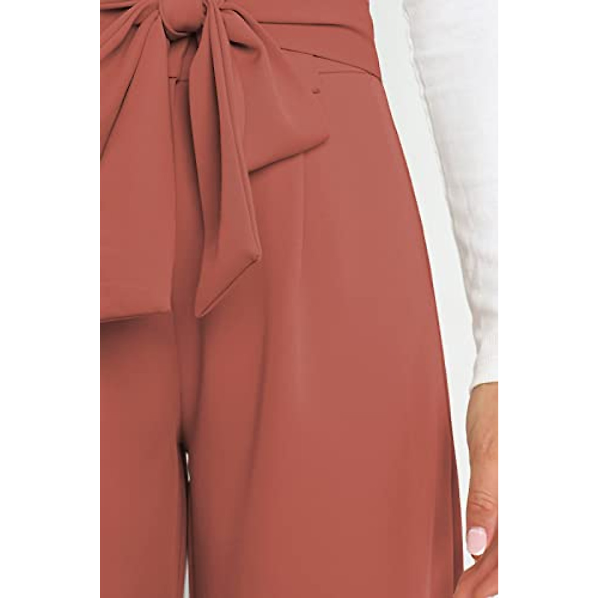 Viatabuna Wide Leg Pants for Women High Waisted Business Casual Pants Work Suit Pants Loose with Pockets and Belt Brick Red