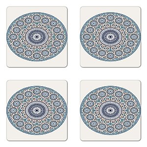 Lunarable Flower Coaster Set of 4, Spring Wild Flower Poppy Ladybug Leaf Springtime Garden Nature Backyard Print, Square Hardboard Gloss Coasters, Standard Size, Green Orange