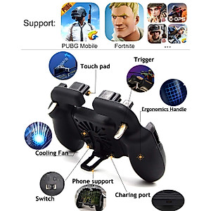 Mobile Game Controller with Cooling Fan for Fortnite PUBG,Smartphone Game L1R1 Triggers Controller Joystick Gamepad w/Aim and Fire Buttons for 4.7-6.5" Android iOS iPhone