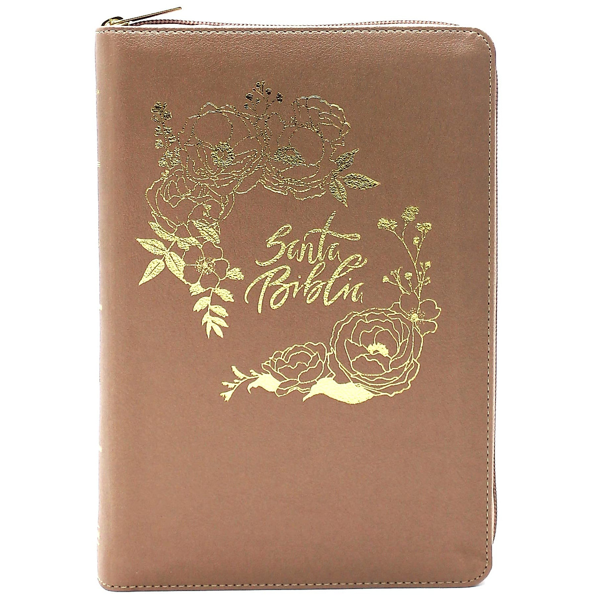 Biblia para Mujeres Reina Valera 1960 Letra Gigante de 14 Puntos Tamano Manual con Cierre y Indice Semil Piel Color Rosa Perla con Dorado Edicion Limitada