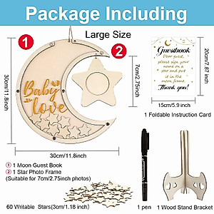 Baby Shower Guest Book Alternatives Moon Guest Book for Baby Shower Guest Book Frame with Star Baby Shower Decorations Guest Book Alternative for Wedding Boys Girls Birthday Party Keepsake(Brown)