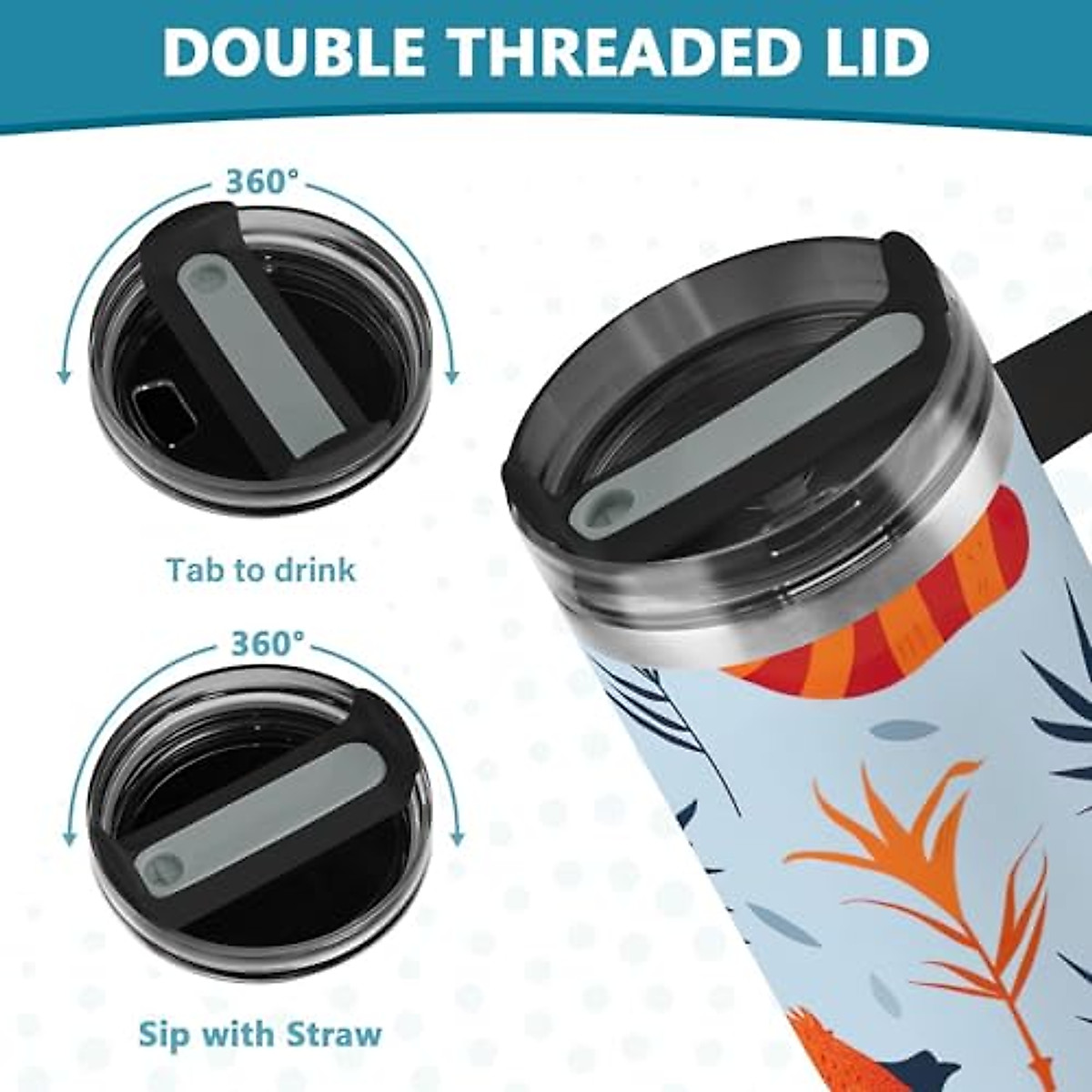 FRCSDIY Cartoon Panda Insulated Tumbler with Handle and Straw Lid,40oz Leakproof Stainless Steel Cup BPA-Free Water Bottle